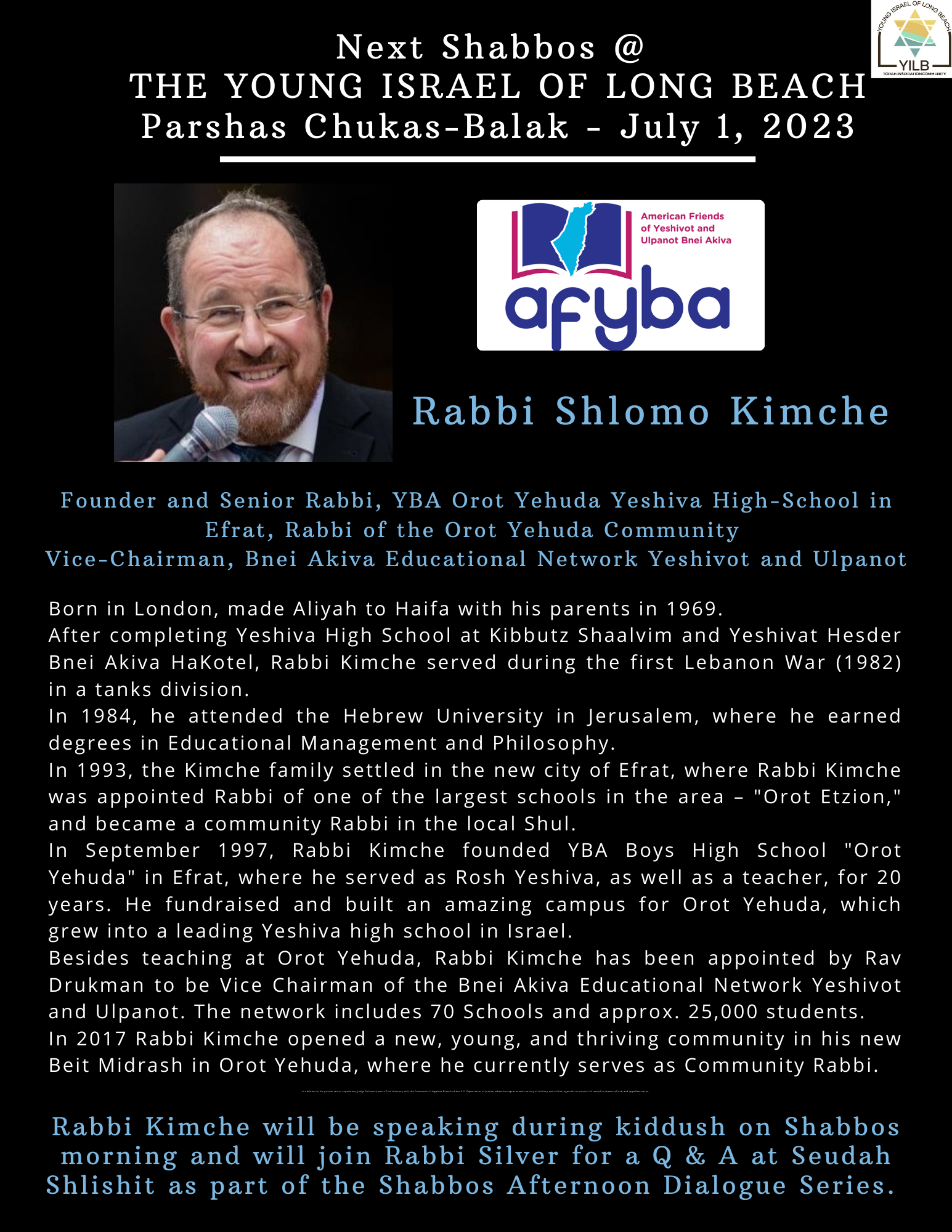 Scholar in Residence-Rabbi Shlomo Kimche - Young Israel of Long ...